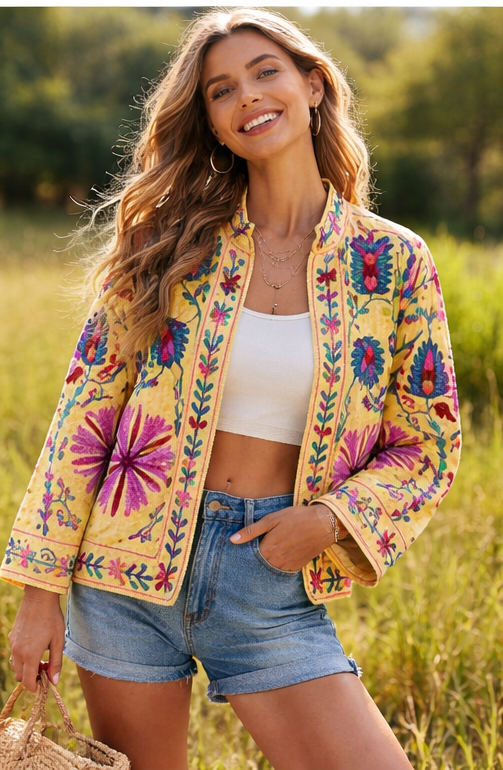 Cotton Velvet Embroidered Jacket – Indymandi